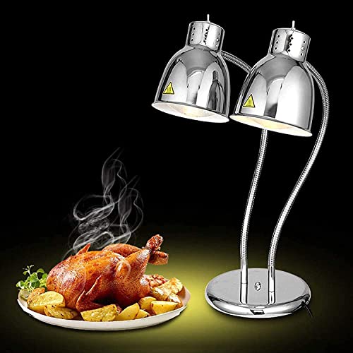 Dual 250W Bulb Commercial Food Heat Lamp, Buffet Server Plate Warmer Lamp Head Catering Portable Food Warmer Light Unit Double Head Multi-Directional Adjustment,Copper