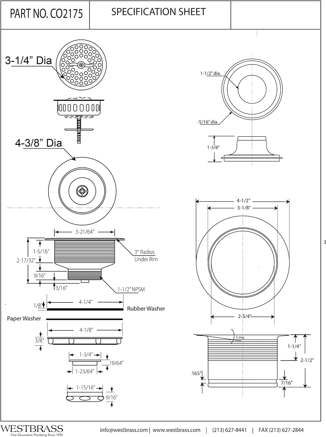 Westbrass CO2175-50 Combo Pack 3-1/2" Wing Nut Twist Style Large Kitchen Sink Basket Strainer and Waste Disposal Drain Flange with Stopper, Powder Coat Whte