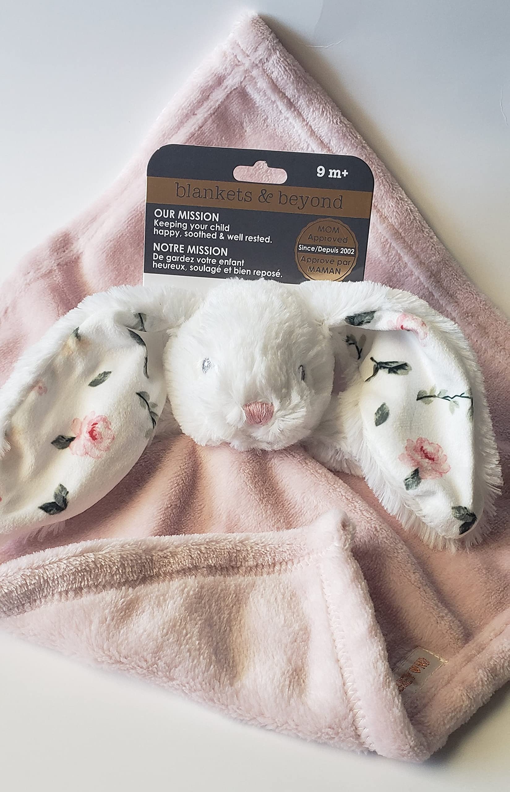 Blankets and Beyond Super Soft Unisex Nunu Security Baby Blanket | 9M (Pink/Bunny with Floral Ears)