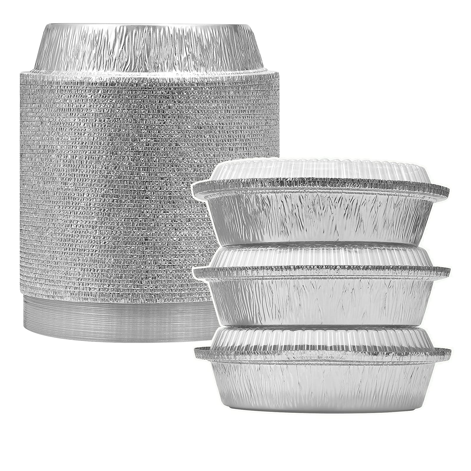 MESTAEK 9" Aluminum Foil Pans with Clear Lids 50 Pack,Heavy Duty Disposable Containers for Roasting,Storing,Baking,Cooking,Recyclable