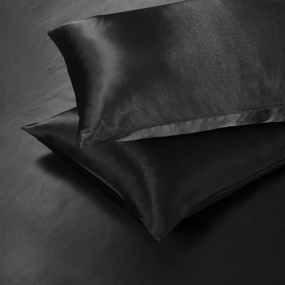 Opulence Bedding Silk Satin Duvet Cover Set Black Oversized King 3 Piece (Duvet Cover + 2 Pillowcases) Comforter Cover Oversized King Size Zipper Closure