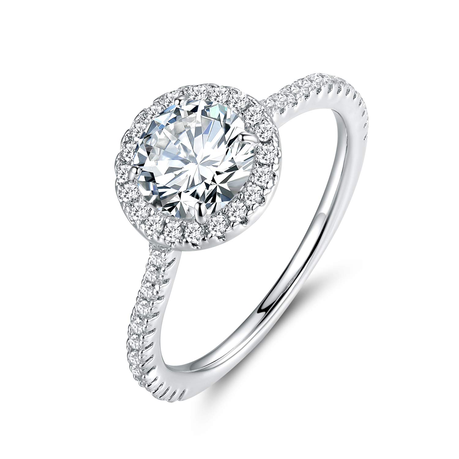 Barzel 18K White Gold Plated Round Halo Cut Cubic Zirconia Engagement Ring (White Gold, 7)