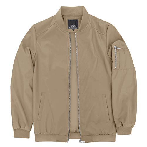 CRYSULLY Mens Autumn Casual Coat Sport Zip Outerwear Windproof Thin Bomber Jackets Khaki