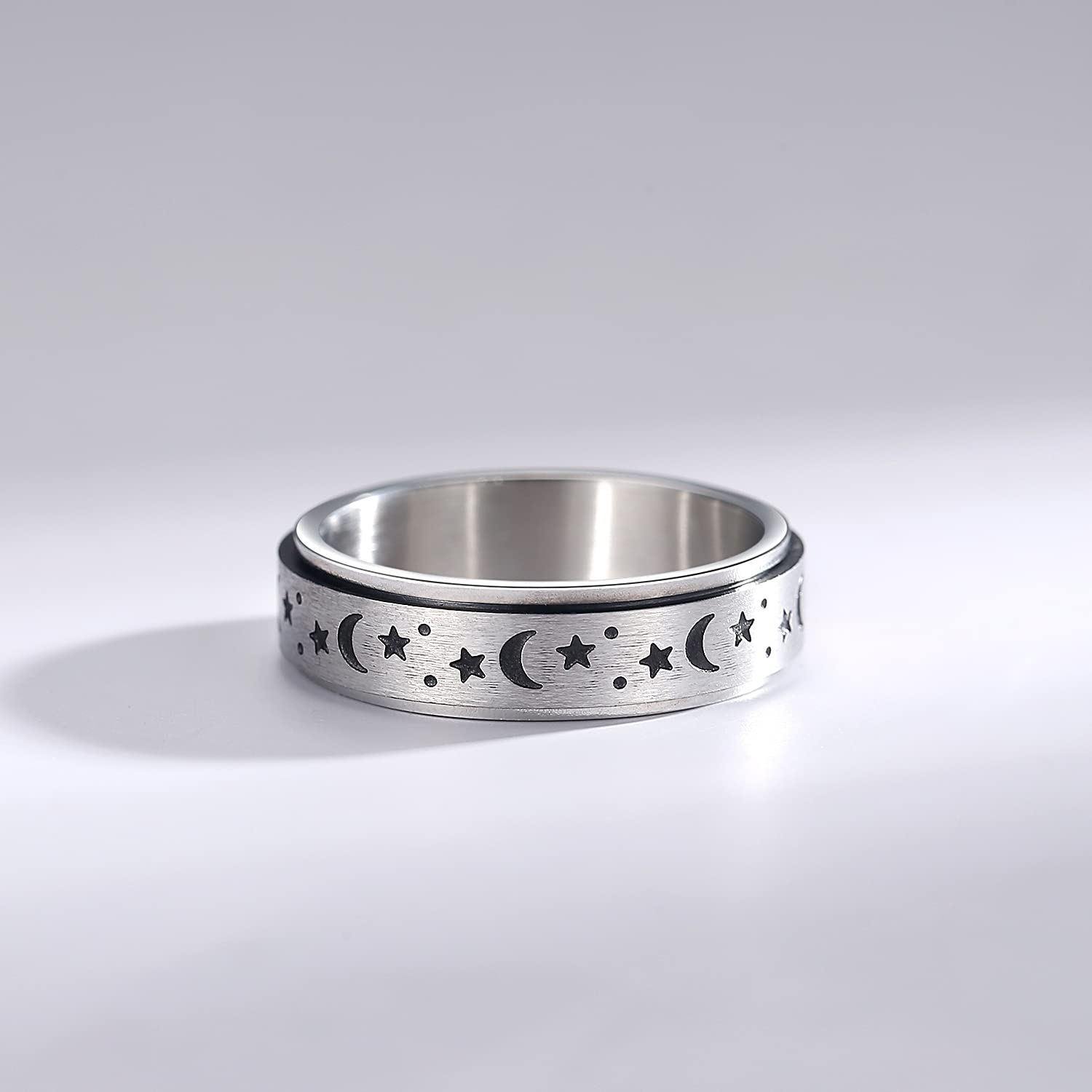 ALEXTINA Anxiety Ring for Women Fidget Ring Moon Star Ring Anti Anxiety Spinner Ring Spinning Ring for Anxiety Stress Relief Gift, Size 11