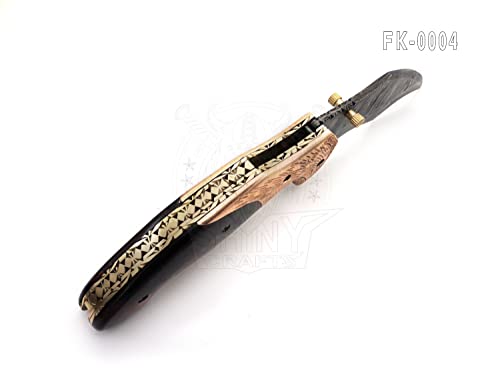 SHINY CRAFTS -Damascus Pocket Knife Knives For Men OTF Knife Survival Knife- Folding Knives - Everyday Carry - PlainEdge - Leather Sheath (FK 04)