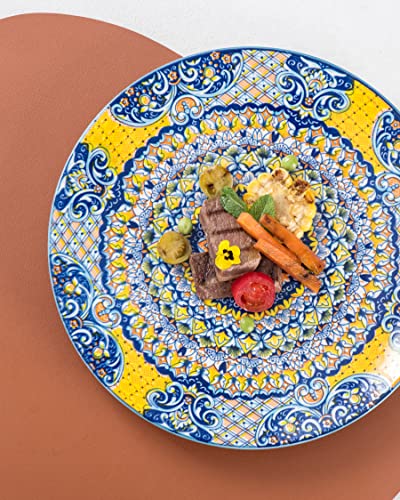 HENXFEN LEAD Ceramic Dinner Plates Set of 6-10.6 Inch Large Dessert, Pasta, Salad Plate, Porcelain Colorful Serving Dishes for Kitchen & Restaurant, Dishware, Microwave & Oven safe - Bohemian Style