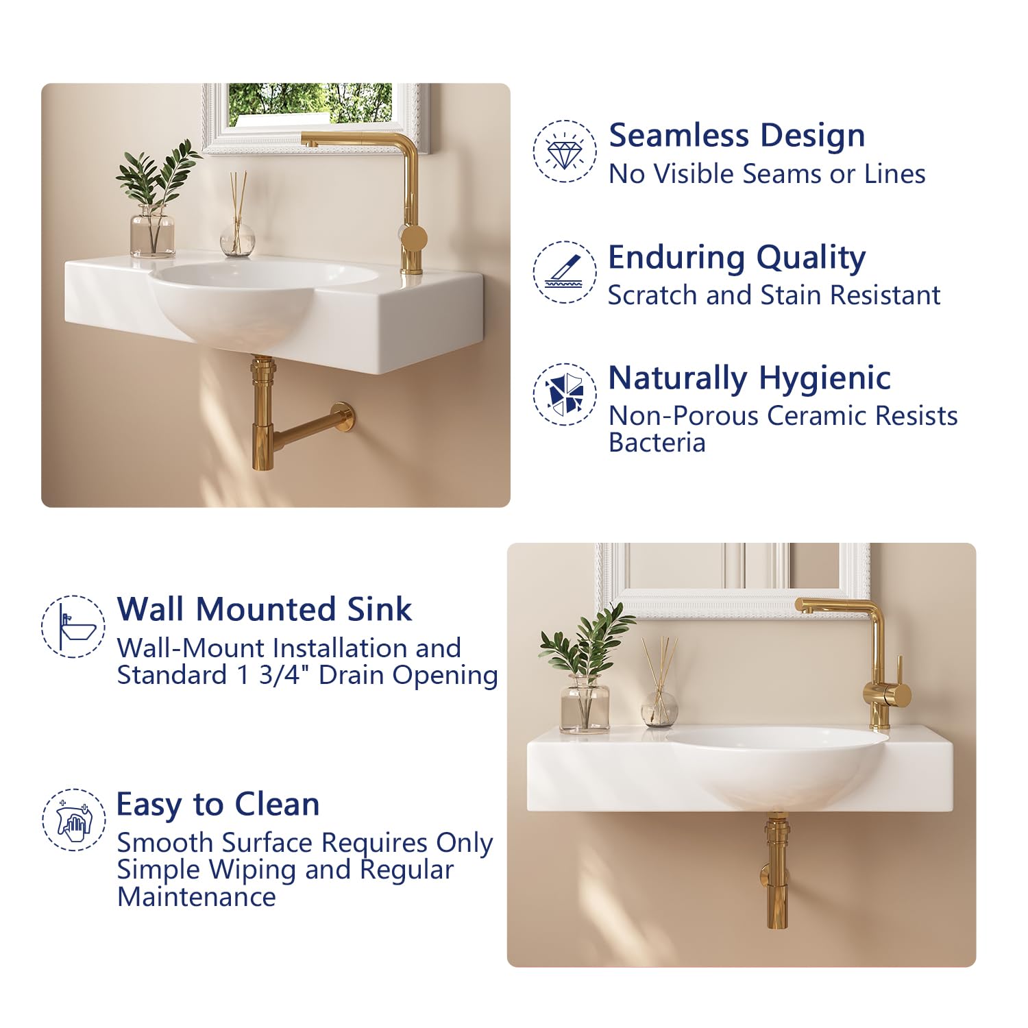 DeerValley Wall Mount Sink,30"x18" Bathroom Vessel Sink,White Ceramic Bathroom Sink,Wall Hung Sink with Right Side Faucet Mount