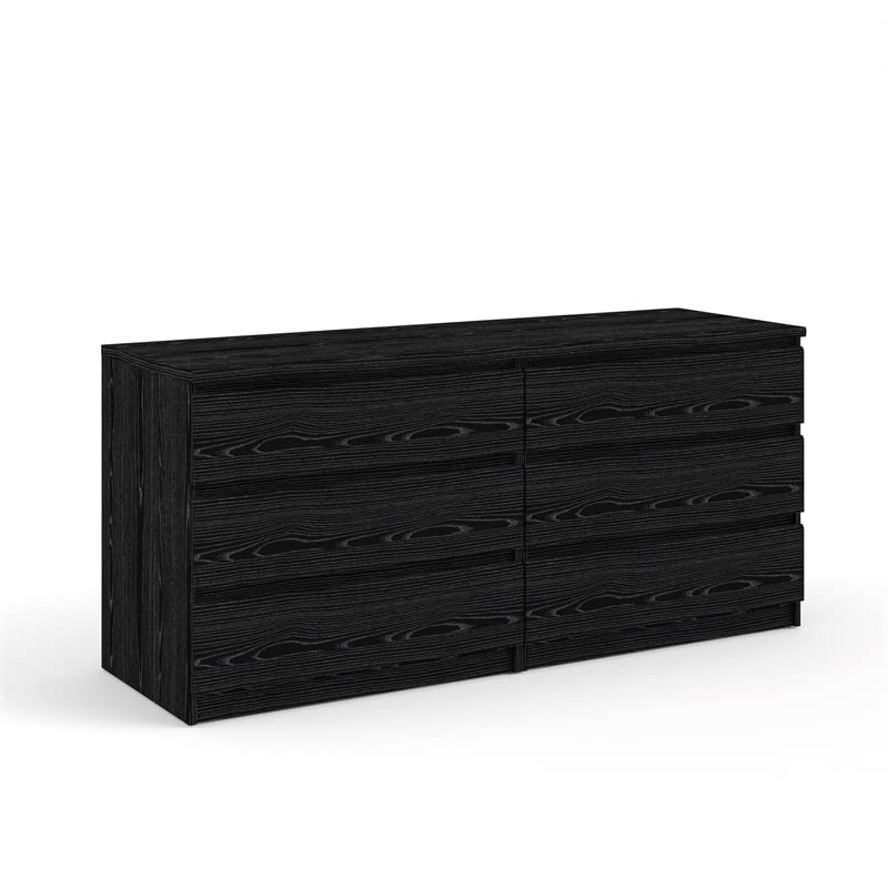 Pemberly Row Modern Contemporary 6 Drawer Wide Double Bedroom Dresser in Black Woodgrain