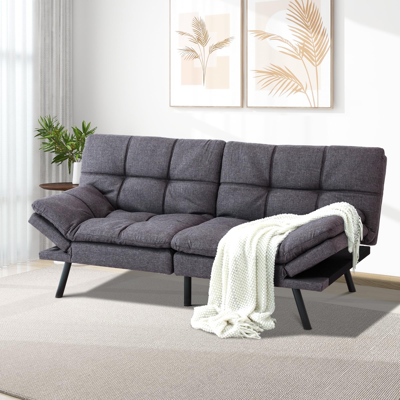MUUEGM Futon Sofa Bed Convertible Futon Couch Bed Memory Foam Futon Sofa Sleeper,Adjustable Armrest&Backrest Full Size Futon Lounge Couch for Office Apartment Living Room,Grey
