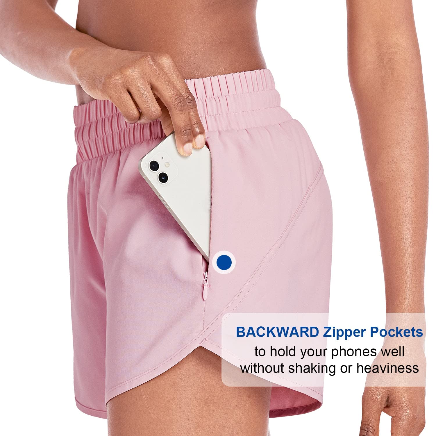 BALEAF Women's Running Shorts High Waisted Athletic Workout Shorts Quick Dry with Zipper Pockets Navy S