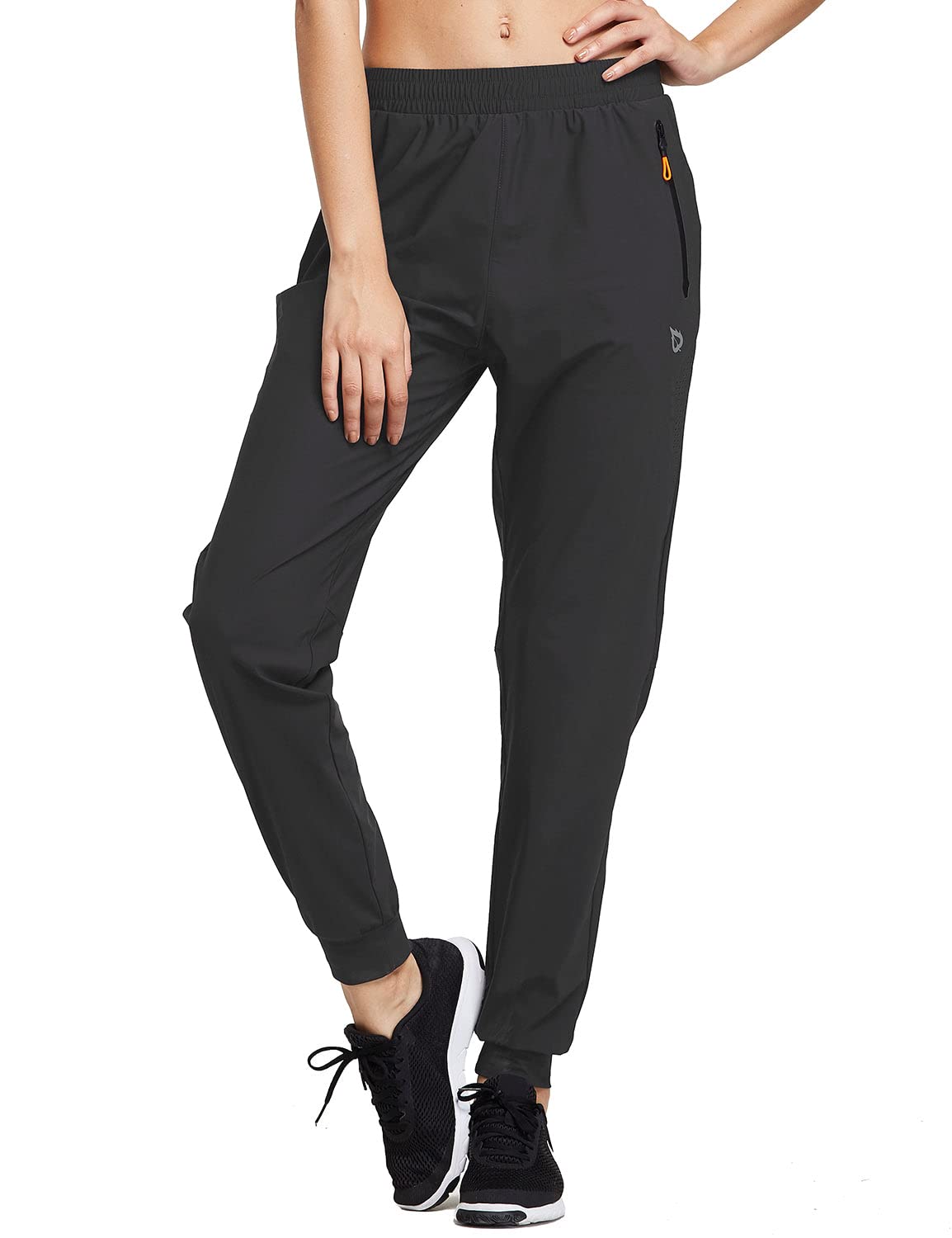 BALEAF Hiking Pants Women Joggers Workout Athletic Lightweight Running Travel Track Pants Quick Dry 2 Zipper Pockets Black L