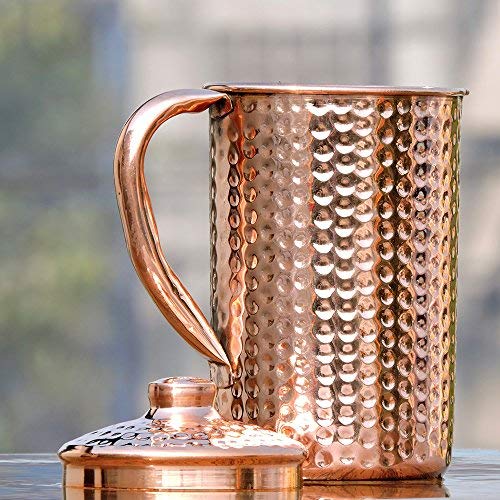 HealthGoodsIn - Pure Copper (99.74%) Hammered Water Jug | Copper Pitcher for Ayurveda Health Benefits (50.7 US Fluid Ounce)