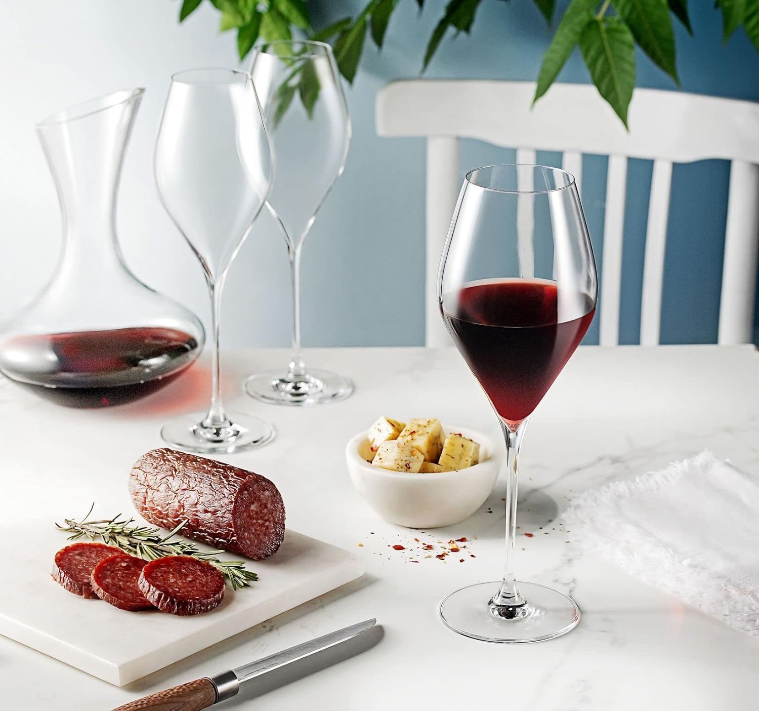 BENETI Hand-Blown European wine glasses set of 4 | 14oz Modern Long Stem Wine Glass Set for Red and White Wine