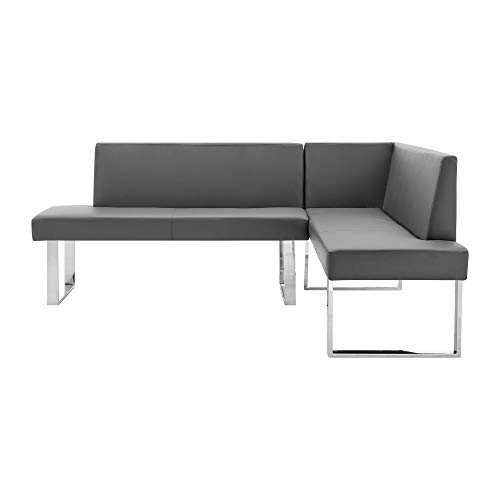 Armen Living Amanda Sectional in Grey Faux Leather and Chrome Finish