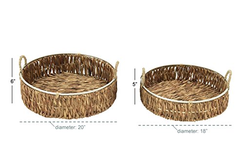 Deco 79 Dried Plant Handmade Woven Tray, Set of 2 18", 20"W, Brown
