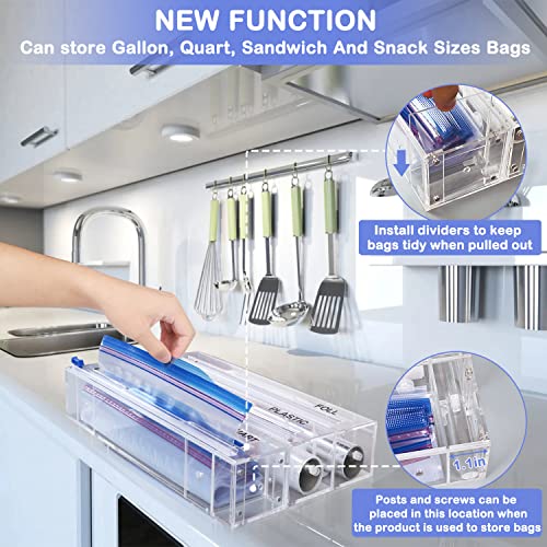 LAMPTOP Foil and Plastic Wrap Organizer, 2 in 1 Plastic Wrap Dispenser With Cutter, Aluminum Foil Organization and Storage, Tin Foil Organizer for Drawer, Compatible with 13" Roll (Upgrade)