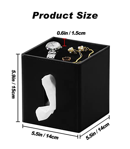 GOLRANLYE Tissue Box Cover Square Multifunctional PU Leather Facial Tissue Box Holder for Dresser Bathroom Decor (Black)