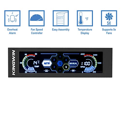 Kingwin FPX-007 Performance 5.25” Touchscreen LCD Fan Controller Cooling with Liquid Crystal Display Module. Features Temperature Monitor, RPM Display, and Fan Fail Alarm