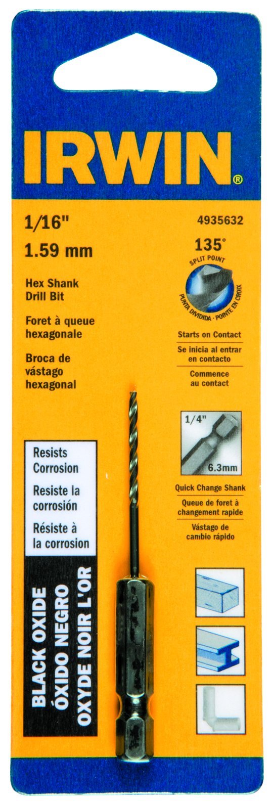 Irwin Tools 4935632 Oxide Hex Shank Drill Bit, 1/16-Inch, Black