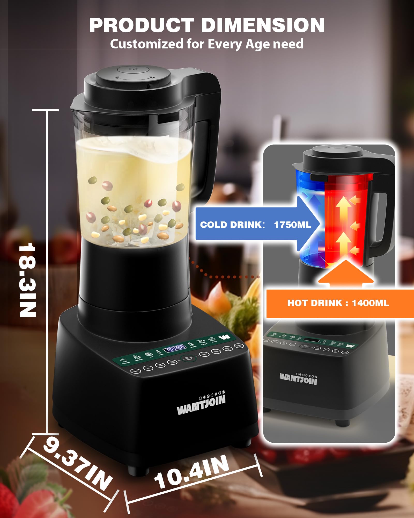 WantJoin 60 Oz Multifunctional Cooking Blender - High-Speed Countertop Blender 24000RPM, 9 One Touch Programs with 12H Delay Cook, Hot&Cold, Commercial Blenders Machine for Shakes and Smoothies