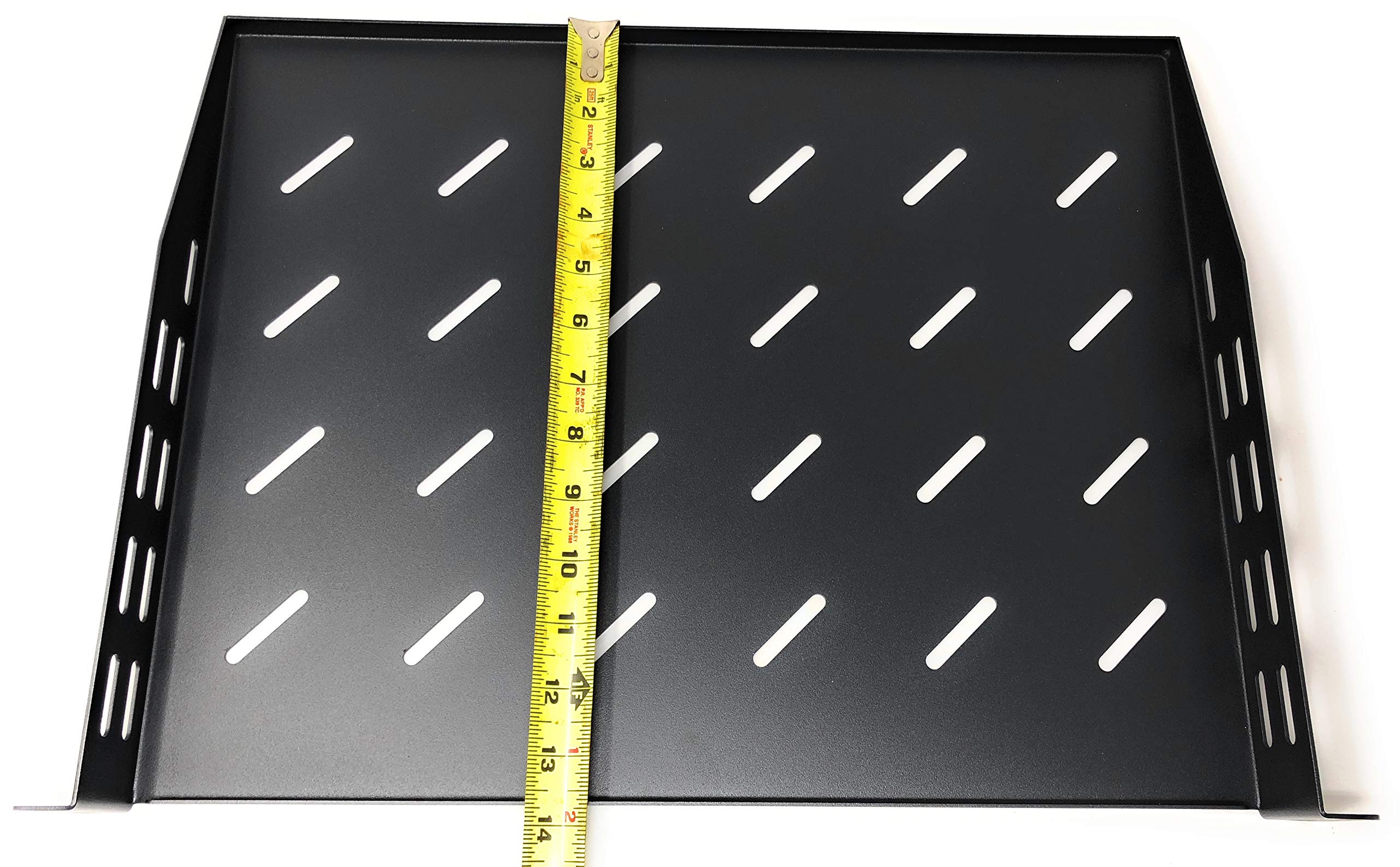 KENUCO Vented Cantilever Universal Rack Shelf, 13.7" Deep, for 19” equipment racks. Heavy-Duty 1.2mm Cold Rolled Steel, 60lbs Capacity (White 1U x 13.7'')
