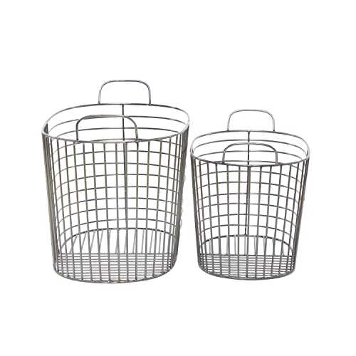 CosmoLiving by Cosmopolitan Metal Round Storage Basket with Handles, Set of 2 21", 17"W, Dark Gray