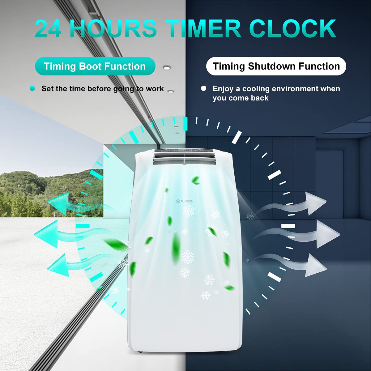 AUGIENB 14,000 BTU Portable Air Conditioners with Built-in Dehumidifier Function, Fan Mode, Quiet AC Unit, Rooms Dehumidifying Capacity 36L/day, LED Display,Complete Window Mount Exhaust Kit