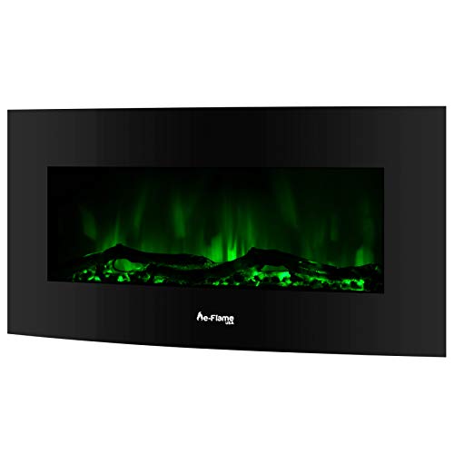 e-Flame USA Sundance Curved Wall Mounted or Freestanding LED Electric Fireplace with Remote - Adjustable, Timer, Remote - 34-inch