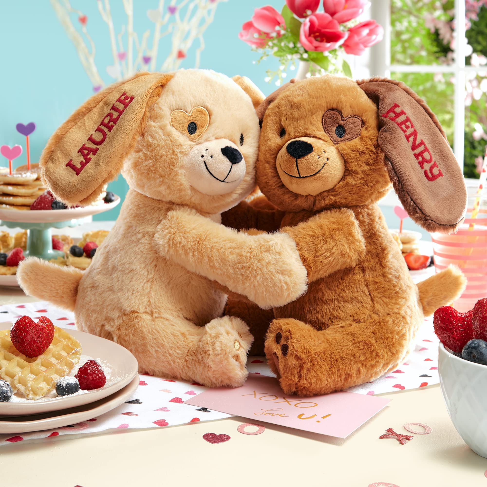 Let's Make Memories Personalized Hugging Plush Puppies - Valentines Day - for Couples - for Him - for Her - Amor - Te Amo - Puppy Love - Dog Stuffed Animal