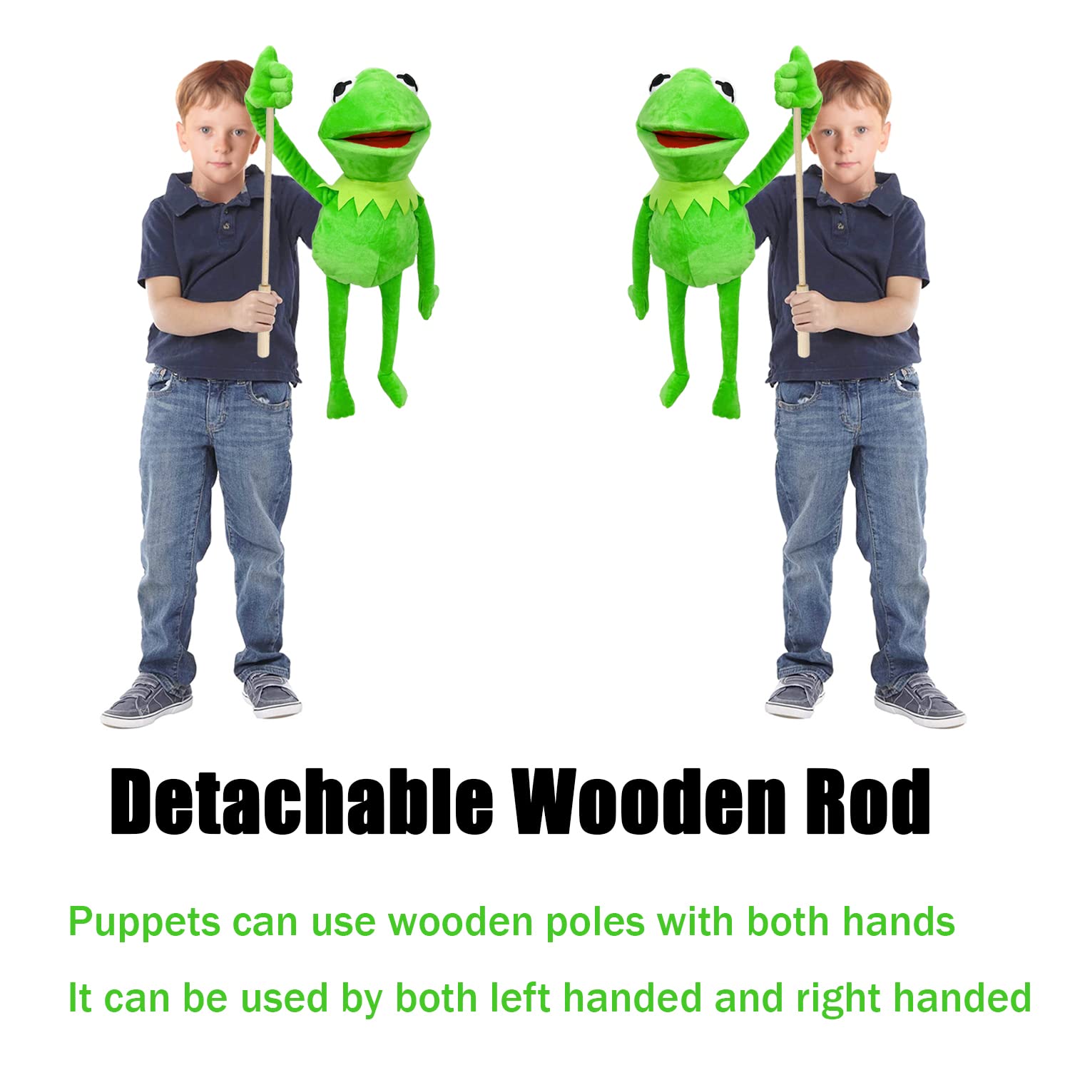 Kermit Frog Puppet with Detachable Control Wooden Rod, The Puppet Movie Show Soft Stuffed Plush Toy