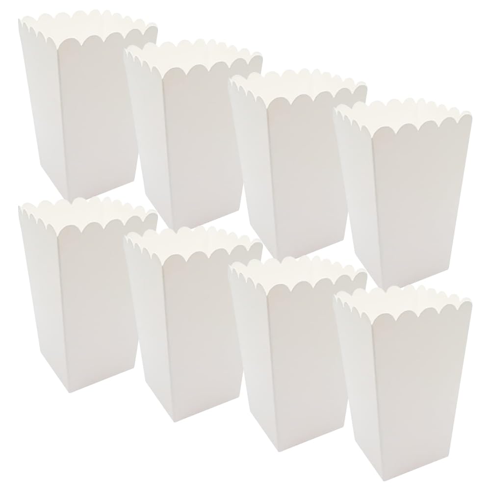 ccHuDE 24 Pcs Paper Popcorn Containers Boxes Tall Large Popcorn Bucket White Snack Box Cardboard Candy Boxes Popcorn Machine Accessories for Movie Night Favors