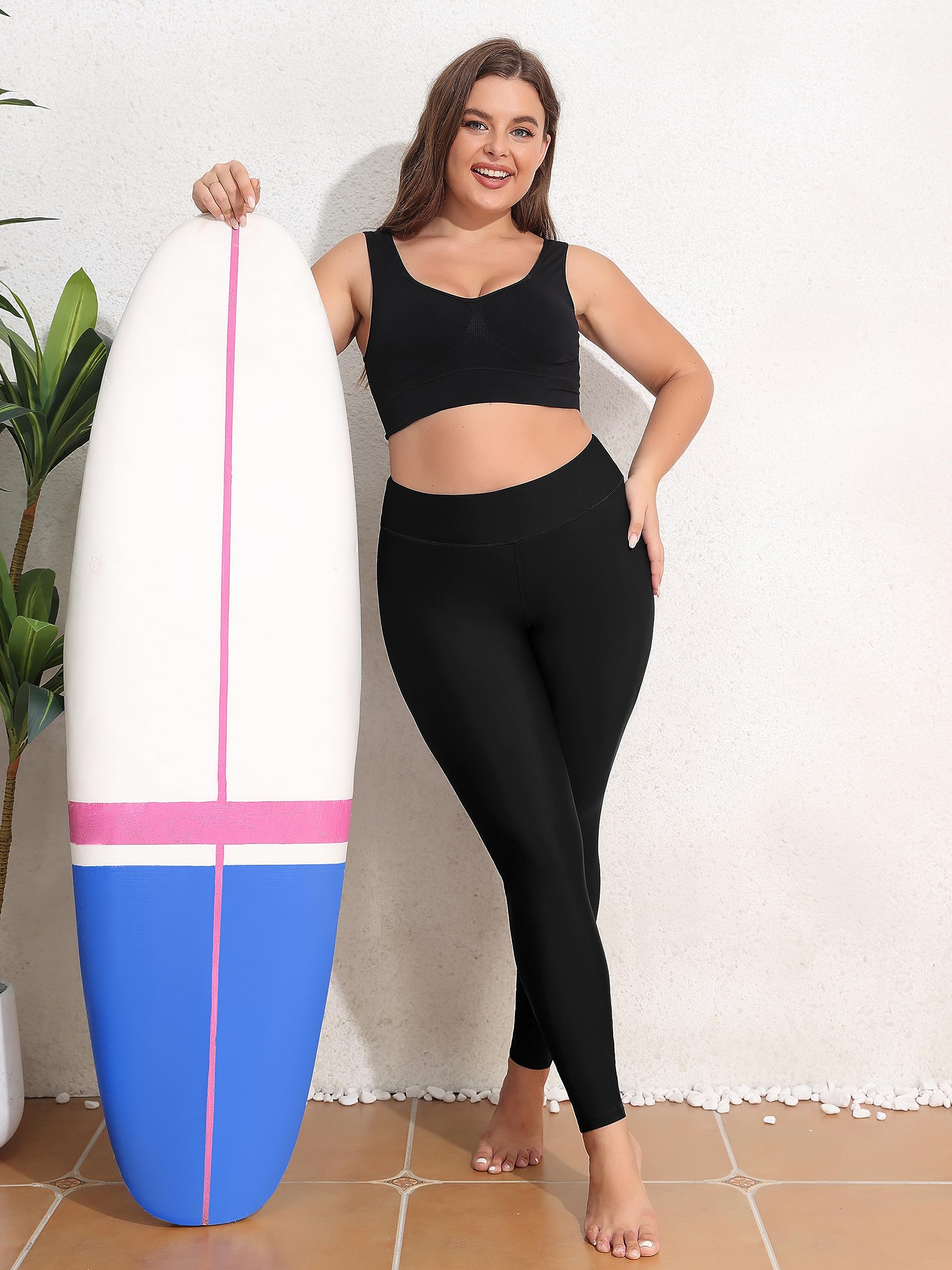 ATTRACO Women's Swim Tights Swimming Leggings Long Swimming Pants Black M