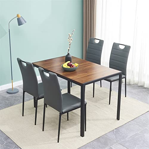 Dining Chair Set for 4 1 Wood Top Casual Coffee Table 4 Leather Chairs with Cushions and High Backs