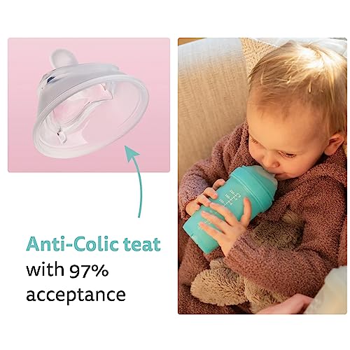 Herobility Double Anti-Colic Baby Bottles – 8.5 fl oz/240ml – 4-Pack – BPA-Free - Multicolor - White, Gray, Iron Blue, Blue