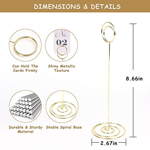 KIMOBER 10PCS 8.75" Tall Table Number Holders, Round Place Card Holder,Tabletop Memo Note Stand Picture Photo Picks Card Clips for Wedding Birthday Party(Gold)
