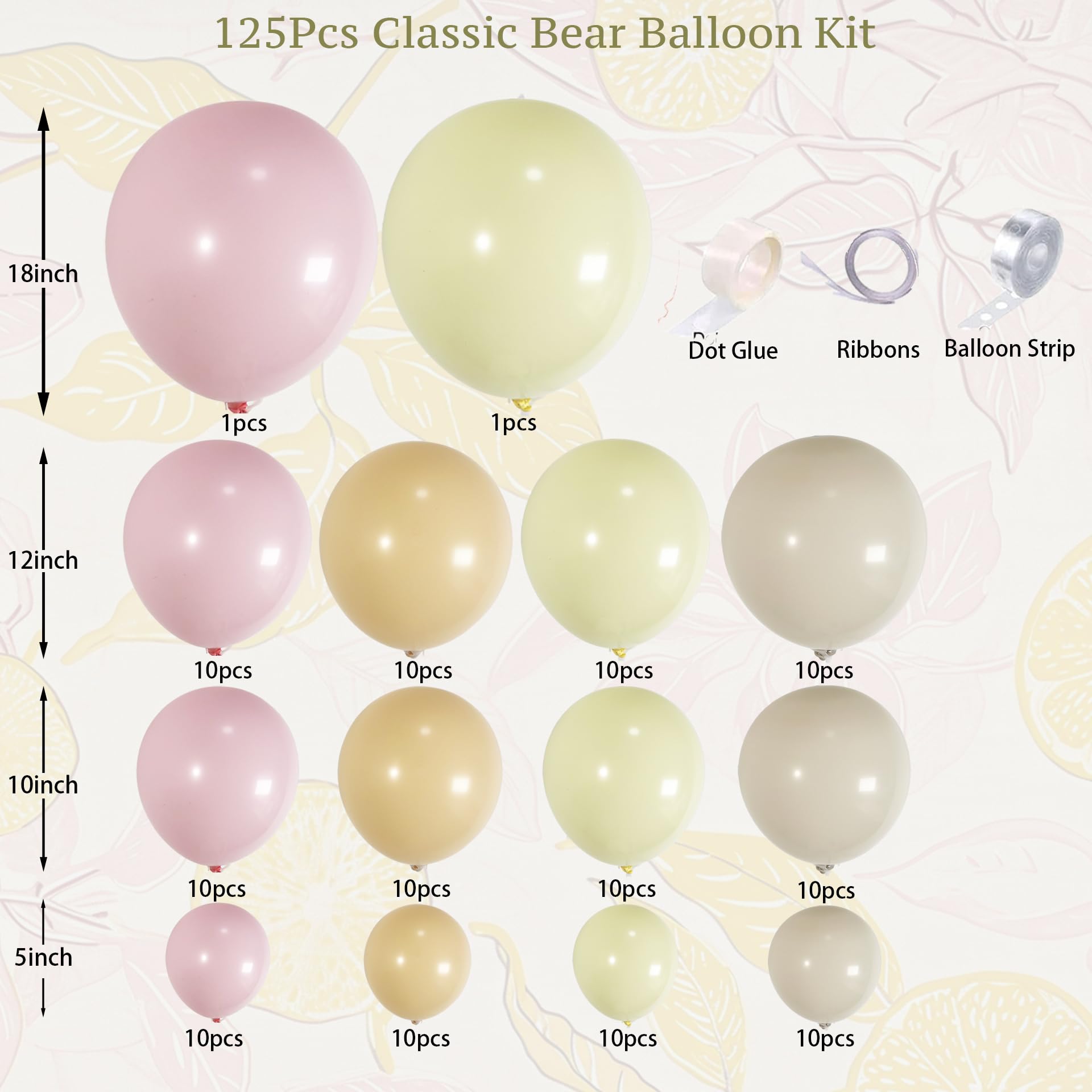 BlissBash 125PCS Pastel Pink, Light Yellow, Nude and Sand White Balloon Arch Garland Kit - Macaron Balloons for Baby Shower, Birthday, Bear Theme Party Decorations