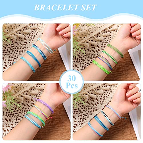 Hicarer 30 Pieces Adjustable Woven Anklets Bracelets Bohemian Braided Rope Bracelets Waterproof Wax Coated Anklets for Women (Colorful)