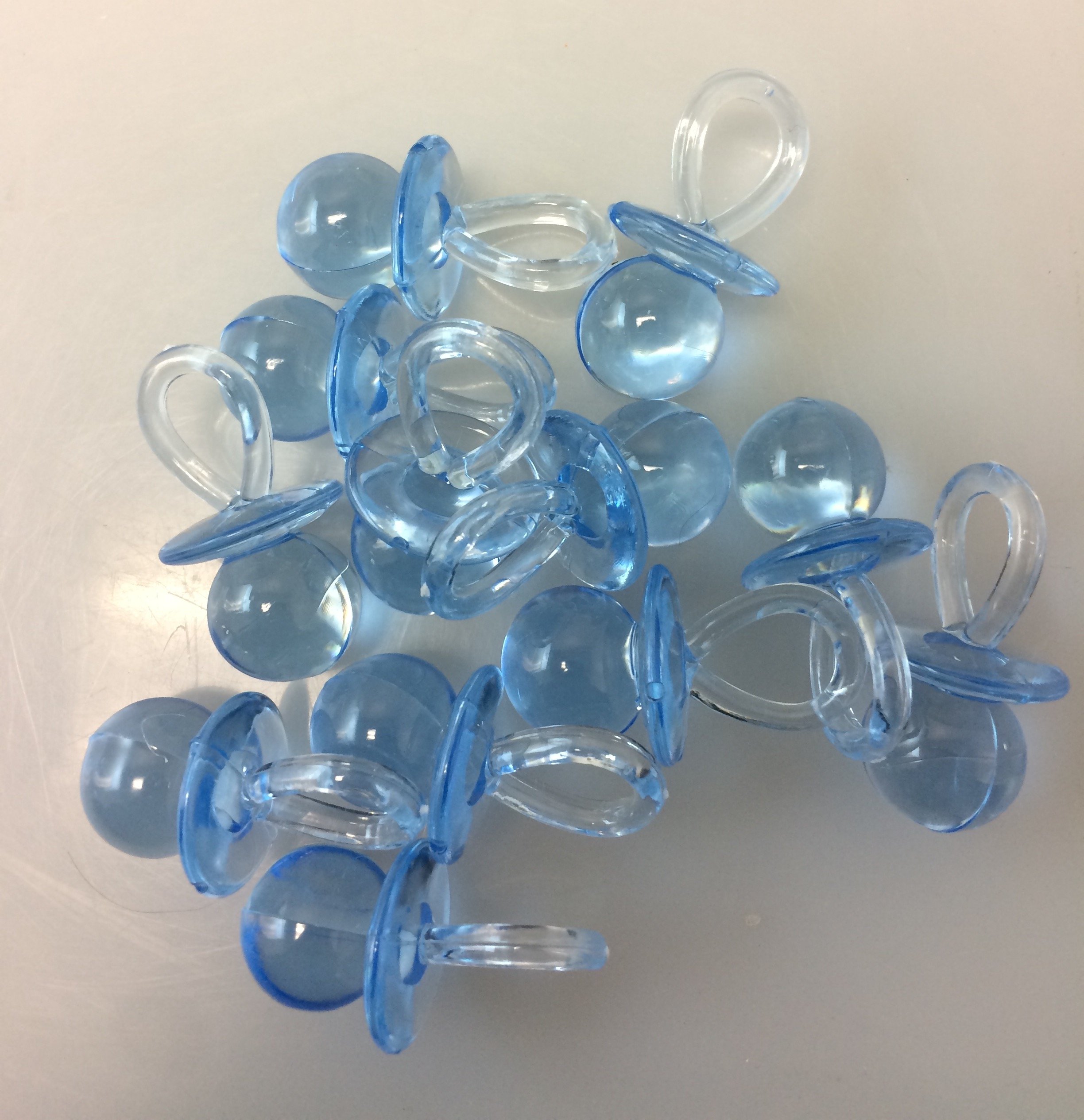 LA Crafts 1”, 2”, and 2.75” Inch Plastic Baby Pacifiers in Clear, Lt. Pink, Lt. Blue, and Yellow for Party Favors, Decorations, or Necklaces (Lt. Blue, 2" inches - 72 pcs)