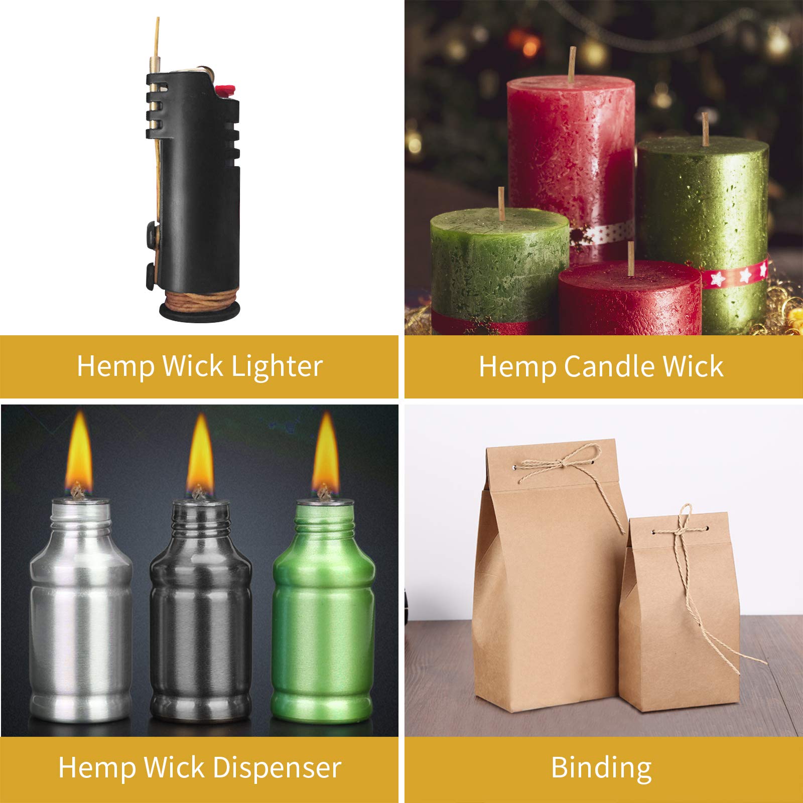 CHEFBEE 200 FT Organic Hemp Wick, Hemp Wick Well Coated Natural Beeswax for Hemp Wick Lighter or Candle Making, Slow Burn, No Dripping, Standard Size(1.1mm)