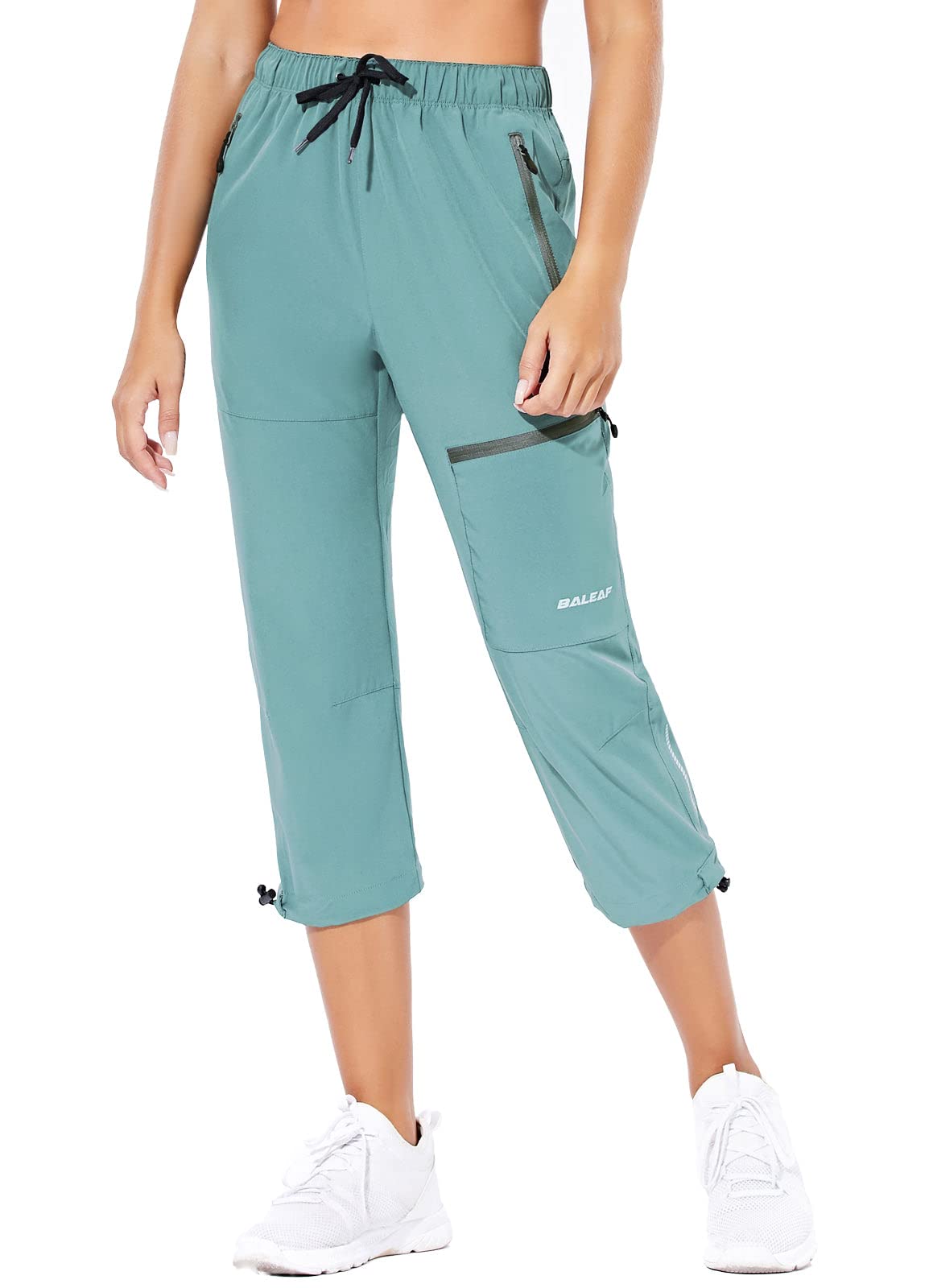 BALEAF Women's Hiking Cargo Capris Outdoor Lightweight Water Resistant Pants UPF 50 Zipper Pockets Pond Size M