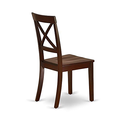 East West Furniture DLBO5-MAH-W 5-Piece Dining Table Set - 4 Dining Room Chairs with Wooden Seat - A Lovely Kitchen Table with Two 9-inch Drop leaves (Mahogany Finish)
