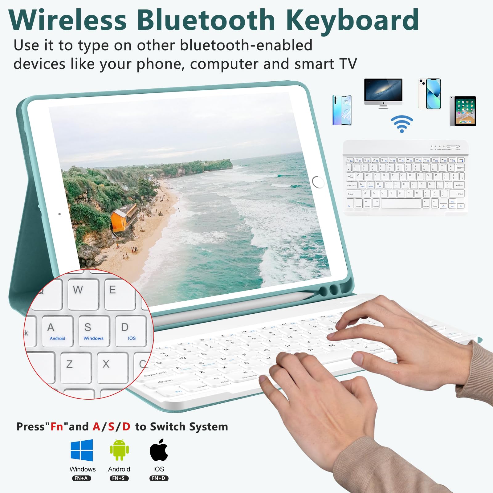 for iPad 9th Gen 2021 Case with Keyboard 10.2 inch, for iPad 8th Gen 2020/7th Gen 2019/Air 3/Pro 10.5 Keyboard Case, Detachable Wireless Bluetooth Keyboard with Pencil Holder for iPad 2021 9th