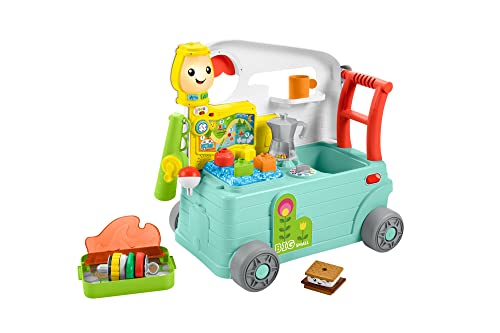 Fisher-Price HCK56​​ Laugh & Learn 3-in-1 On-The-Go Camper - UK English Edition, Musical Push-Along Walker and Activity Center for Infants and Toddlers, Multicolor, 52.8 cm*34.5 cm*50.4 cm