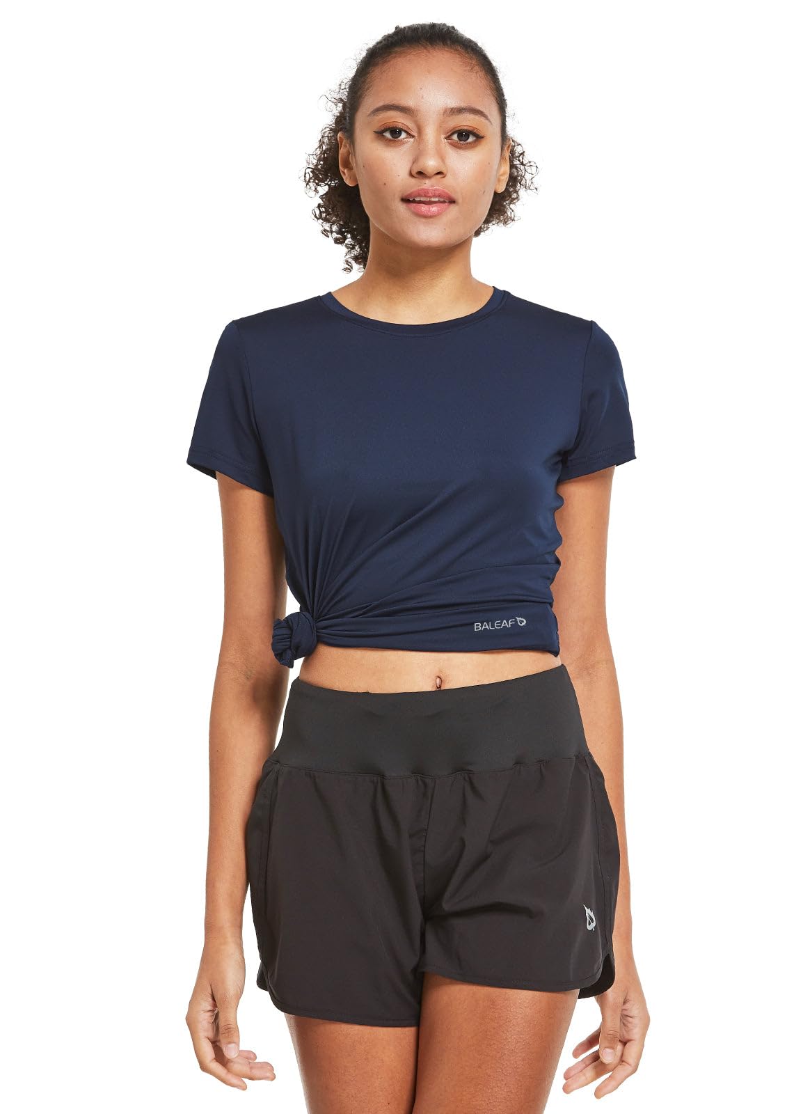 BALEAF Women's Short Sleeve Running Workout Shirts Athletic Tops Lightweight Quick Dry Training Yoga Crewneck Navy L