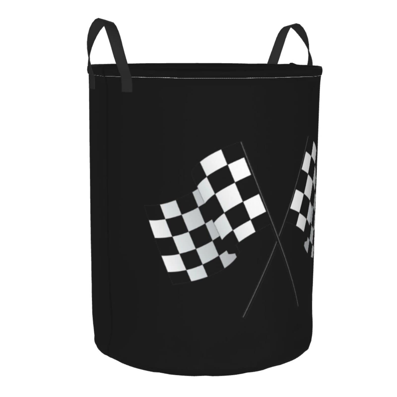 Checkered Flags Race Car Flag Laundry Basket Laundry Basket with Handle Waterproof Round Oxford Cloth Laundry Basket Storage Basket