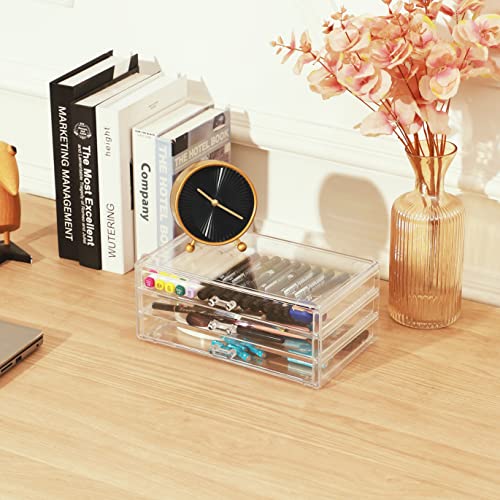 Cq acrylic Countertop Stackable Drawers Bathroom Cabinet Organizer Clear Organizing Bins For Cosmetics Organizer Jewelry Hair Accessories Nail Polish Lipstick Make up Marker Pen Medicine Storage