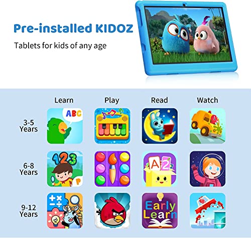 HiGrace Kids Tablet 10 inch, Android 12 Quad core Tablet for Kids (Ages 3-12), 5000mAh, 32GB ROM, Dual Camera, WiFi, Parental Control, Kid-Proof Case-Blue