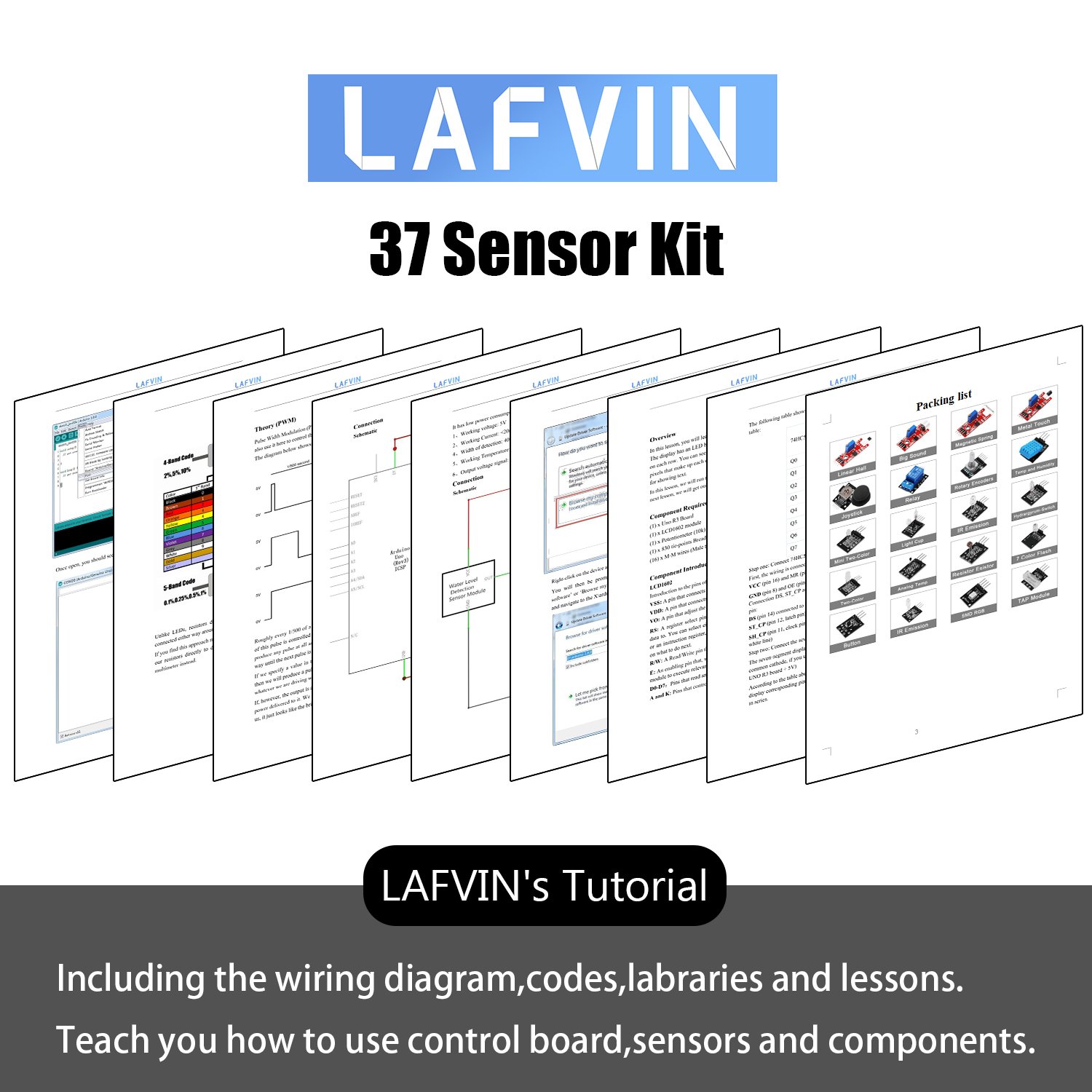 LAFVIN 37 in 1 Sensor Module Kit for R3 Board Mega2560 Mega328 Nano Compatible with Arduino IDE with Tutorial