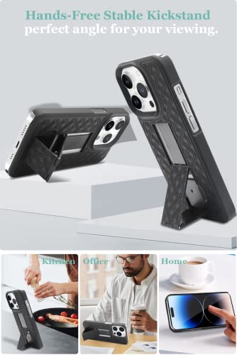 Fingic Compatible with iPhone 14 Pro Max 5G Holster Case Combo Shell Slim Rugged Case with Kickstand Swivel Belt Clip Holster Shockproof Cover for iPhone 14 Pro Max 5G (6.7 inch) 2022, Black