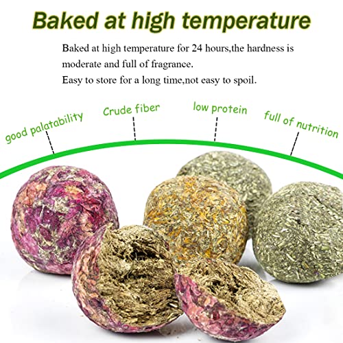 Hamiledyi Rabbit Chew Toys,Timothy Hay Ball Natural Flower Flavored Bunny Chew Treats Molar Snacks for Guinea Pig Chinchilla Gerbil Squirrel Teeth Grinding(34 Pcs)